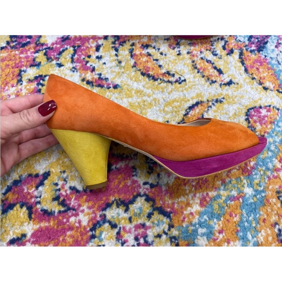 Sacha London | Shoes | Sacha London Thick Heel Colorblock Heels Orange ...